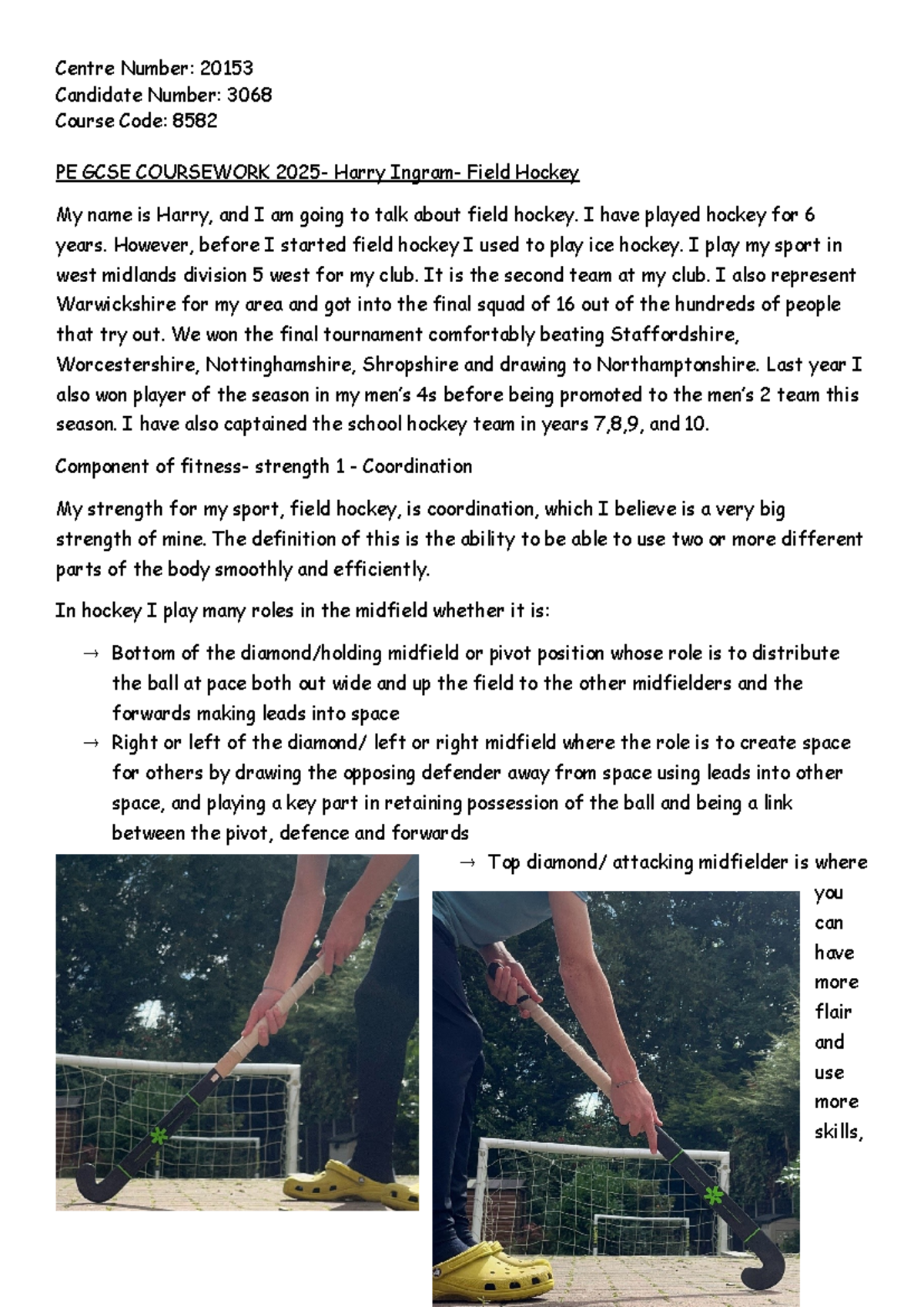 PE GCSE Coursework: Field Hockey Skills & Performance Analysis (8582 ...