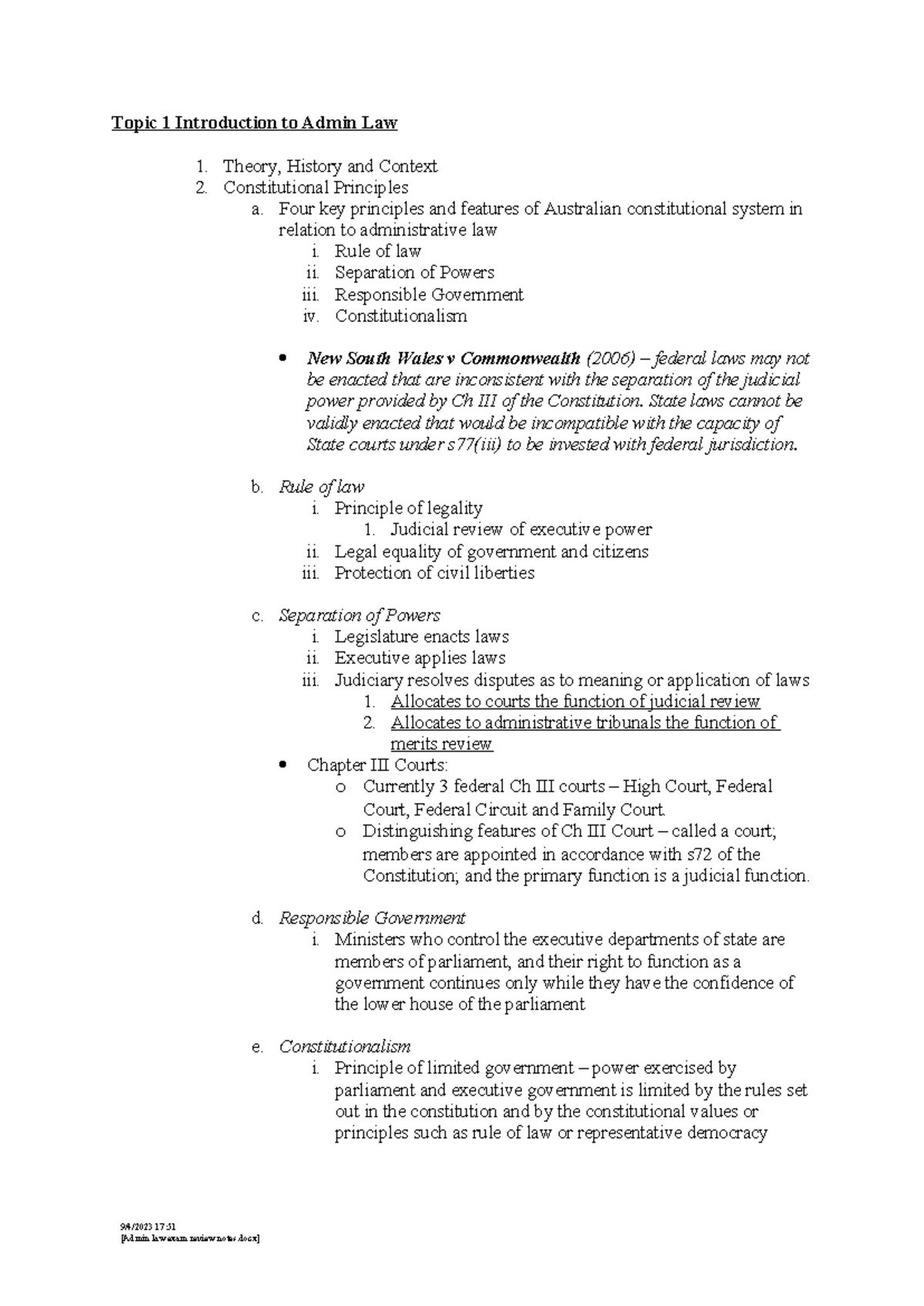 Admin Law Exam Review Notes: Key Concepts and Cases for Study - Studocu
