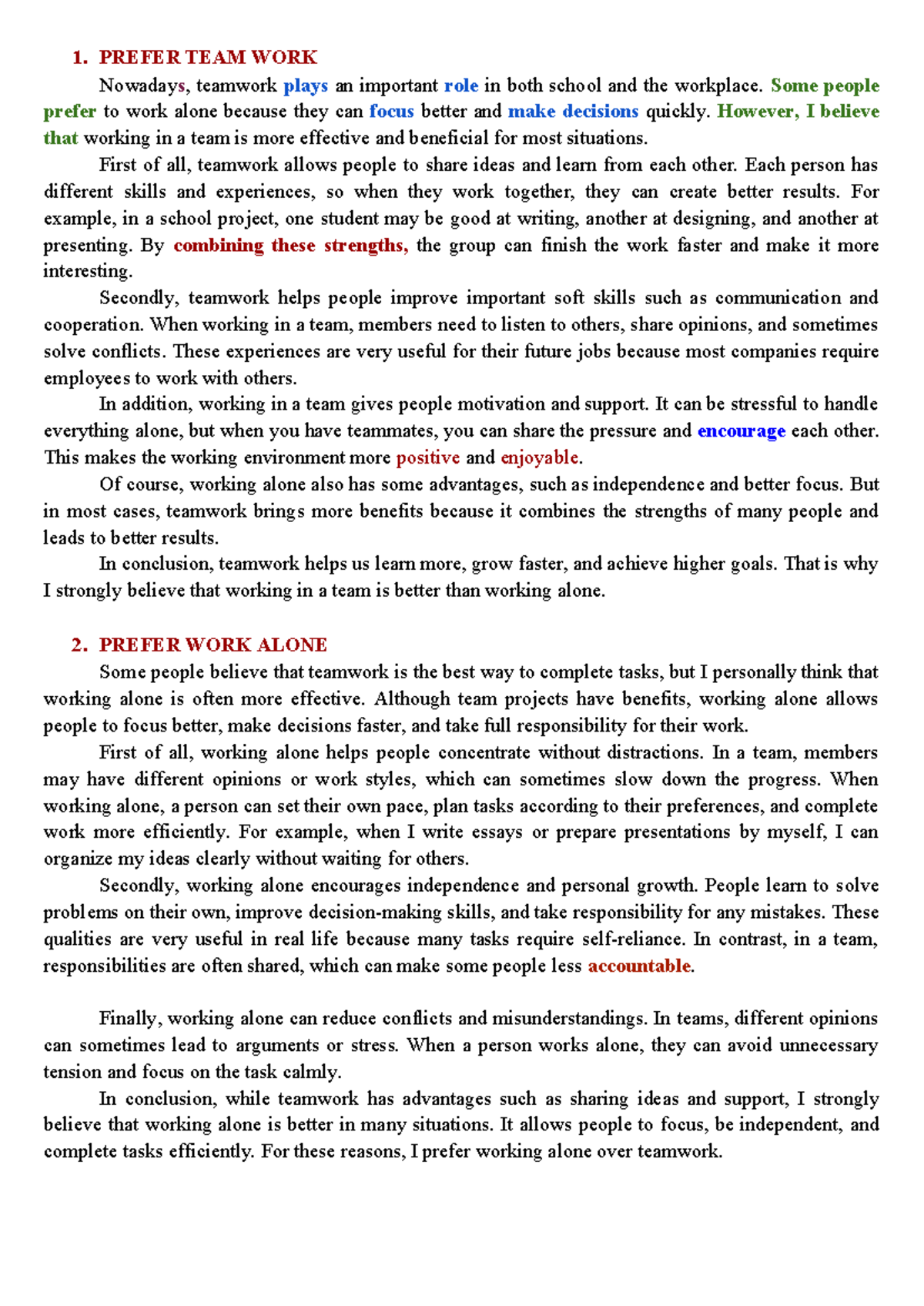 Essay on Teamwork vs. Working Alone - TOEIC - Studocu