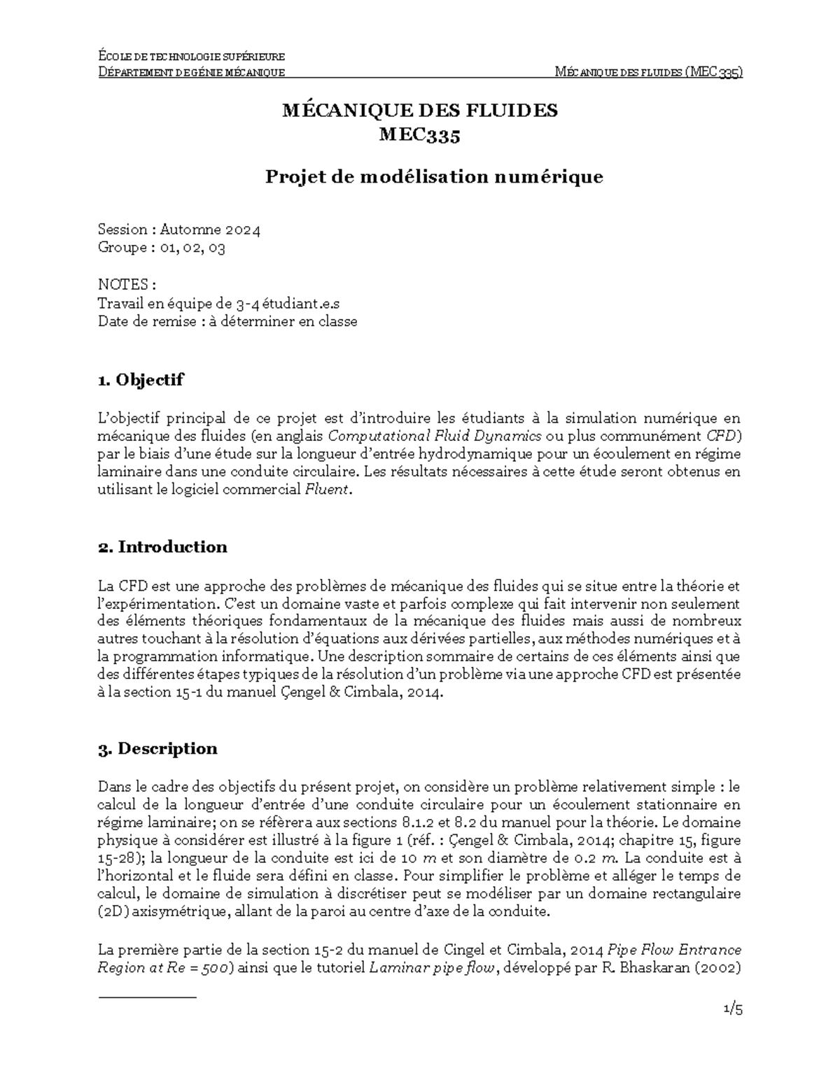 MEC335 - Projet de Modélisation Numérique en Mécanique des Fluides ...