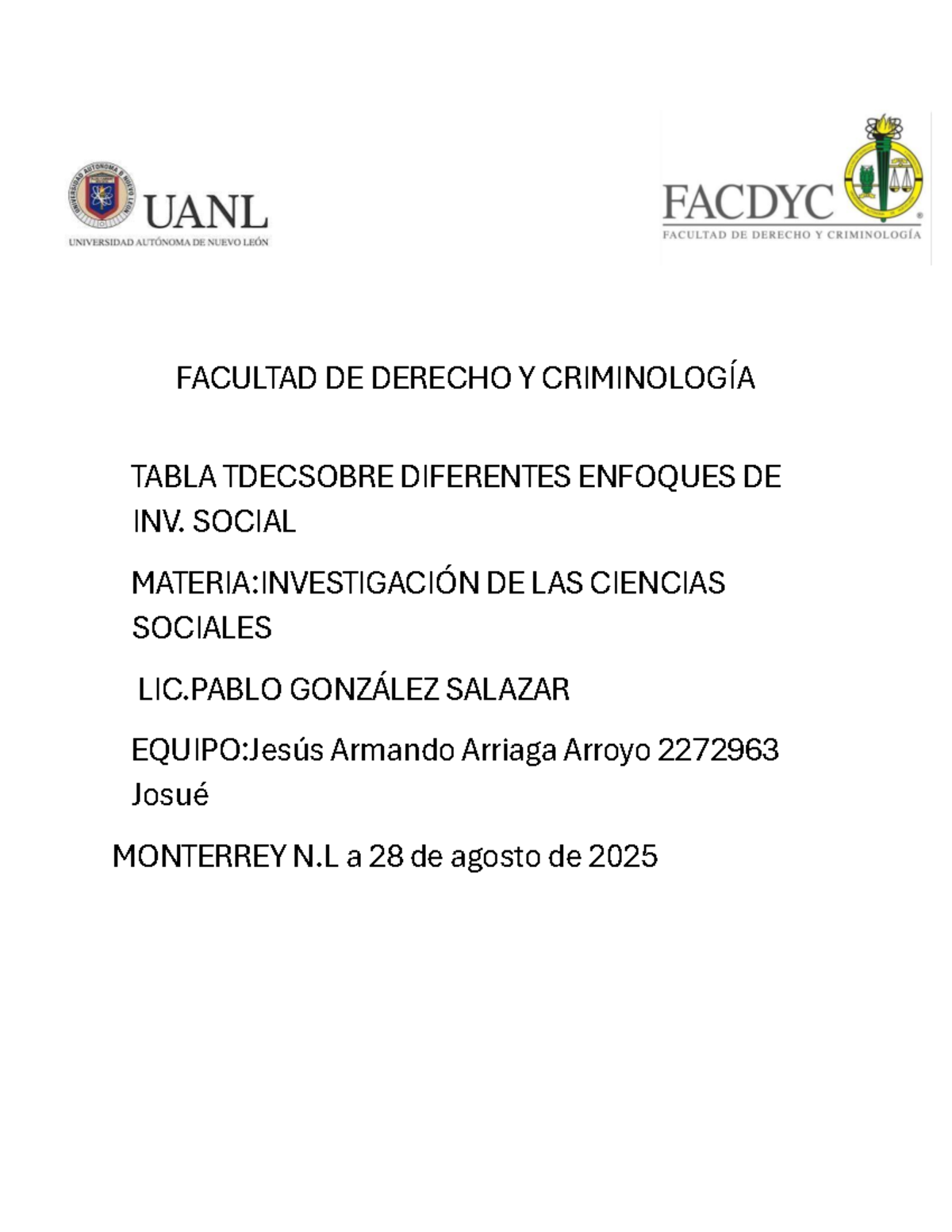 Tabla TDEC sobre Enfoques de Investigación Social - Lic. Pablo González - Studocu