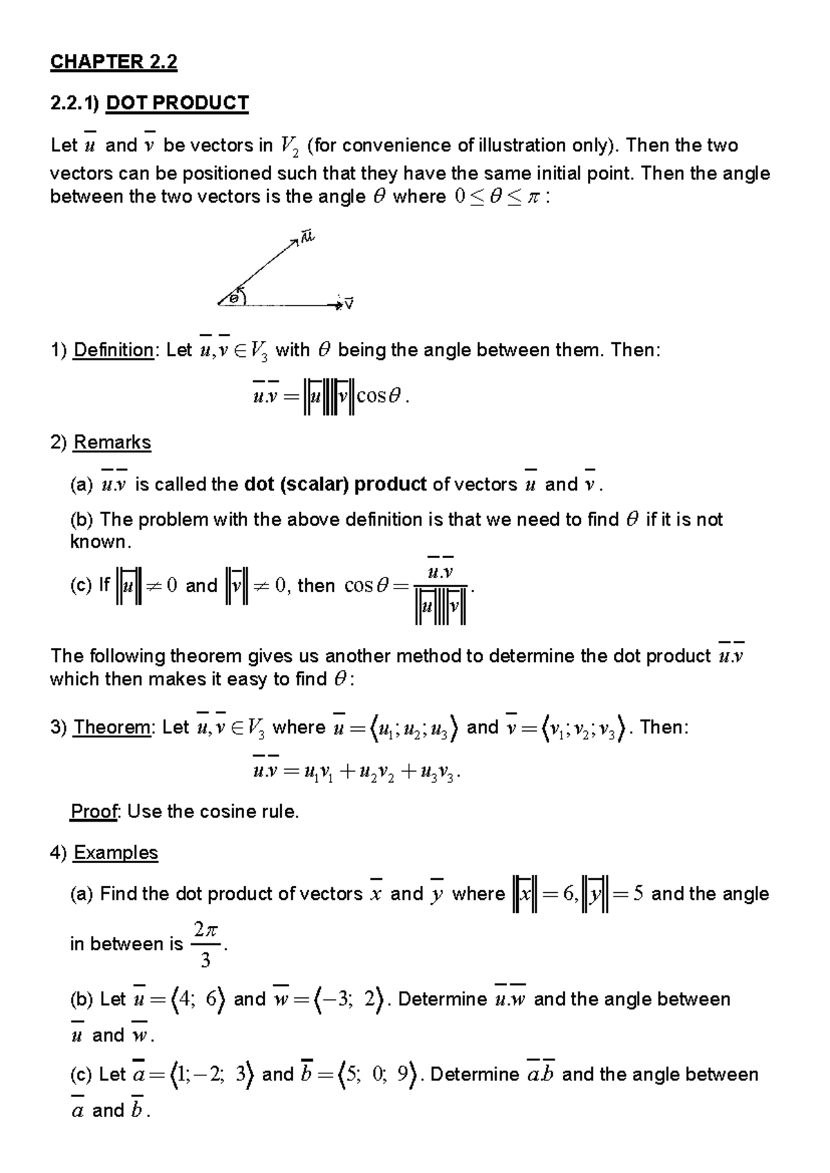 CHAPTER 2.2 DOT PRODUCT AND SCALAR TRIPLE PRODUCT NOTES - Studocu