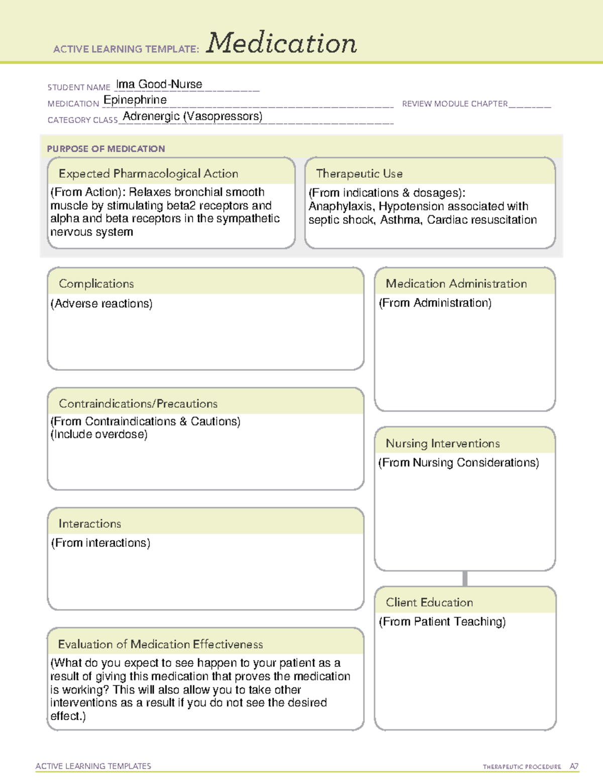 Medication Epinephrine - ACTIVE LEARNING TEMPLATES TherapeuTic ...