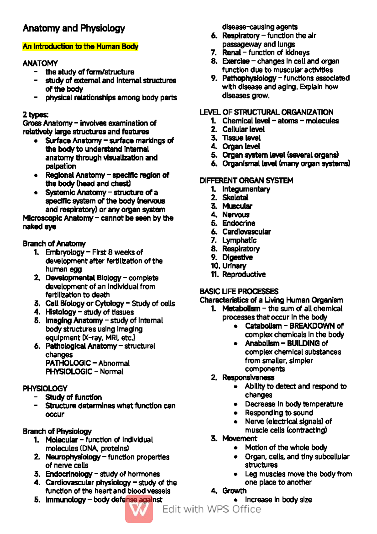 Anatomy and Physiology: Introduction to the Human Body Overview - Studocu