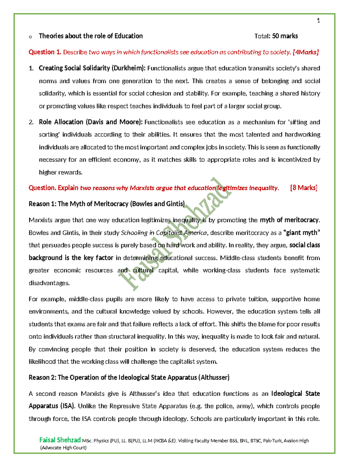 Theories on Education's Role: Functionalism vs. Marxism Analysis - Studocu