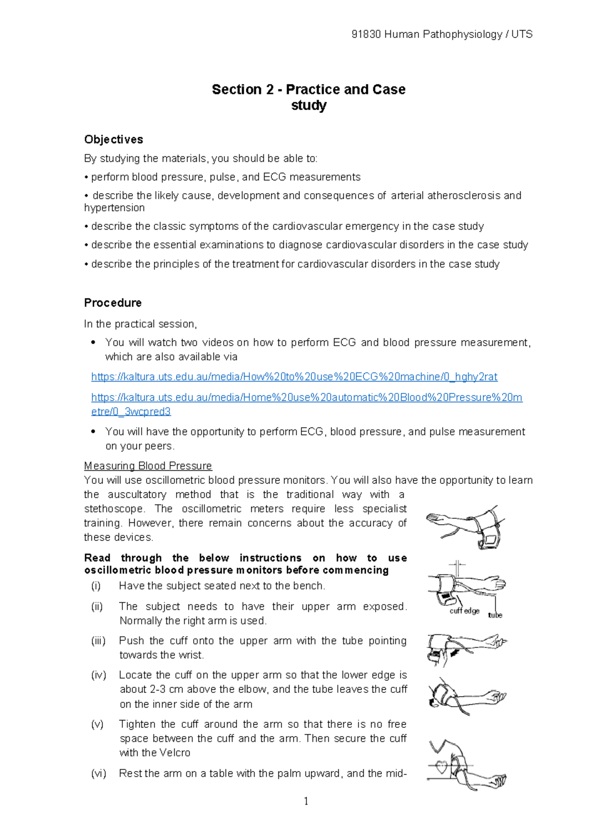 91830 Human Pathophysiology UTS Section 2: CVS Practice & Case Study ...