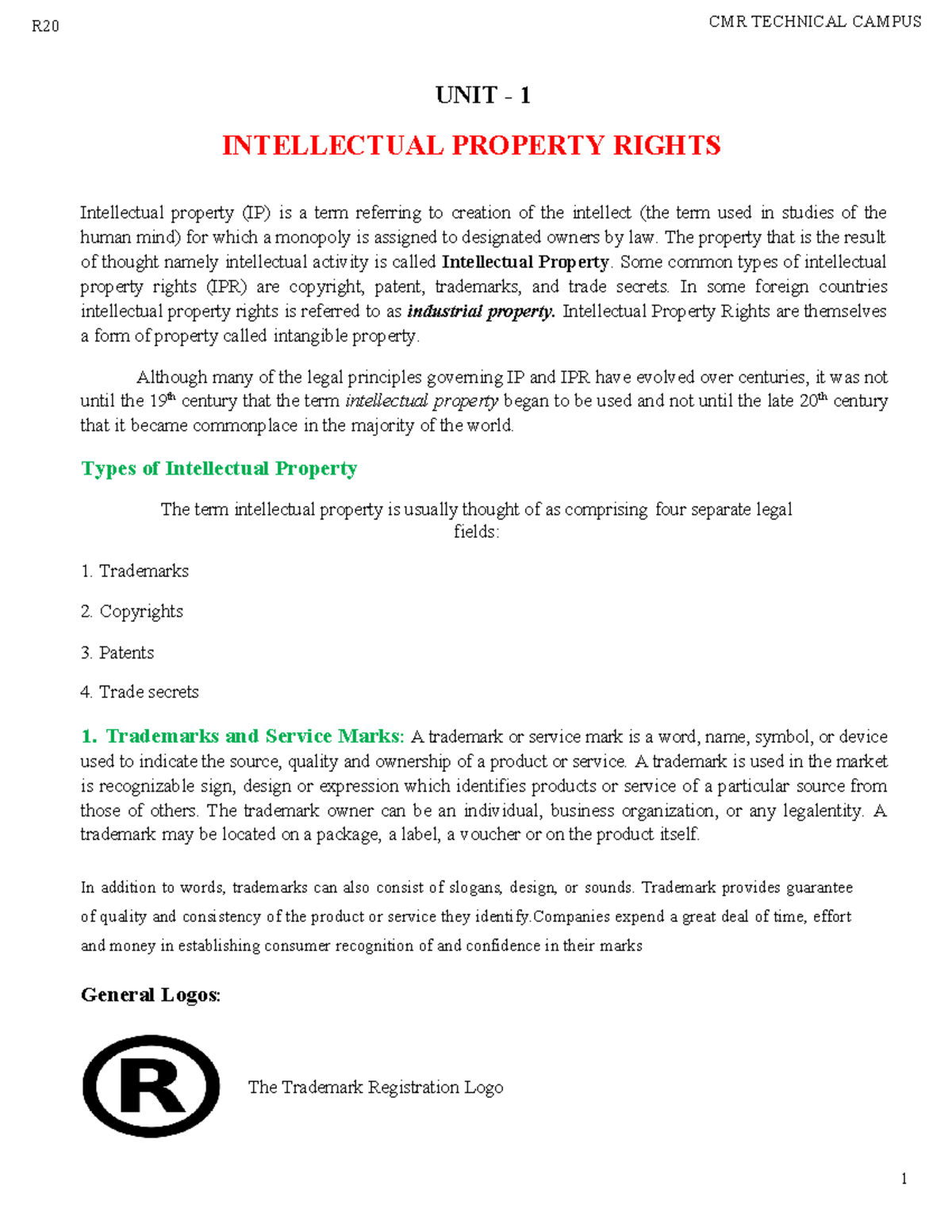 IPR Lecture Notes: Understanding Intellectual Property Rights and Their ...