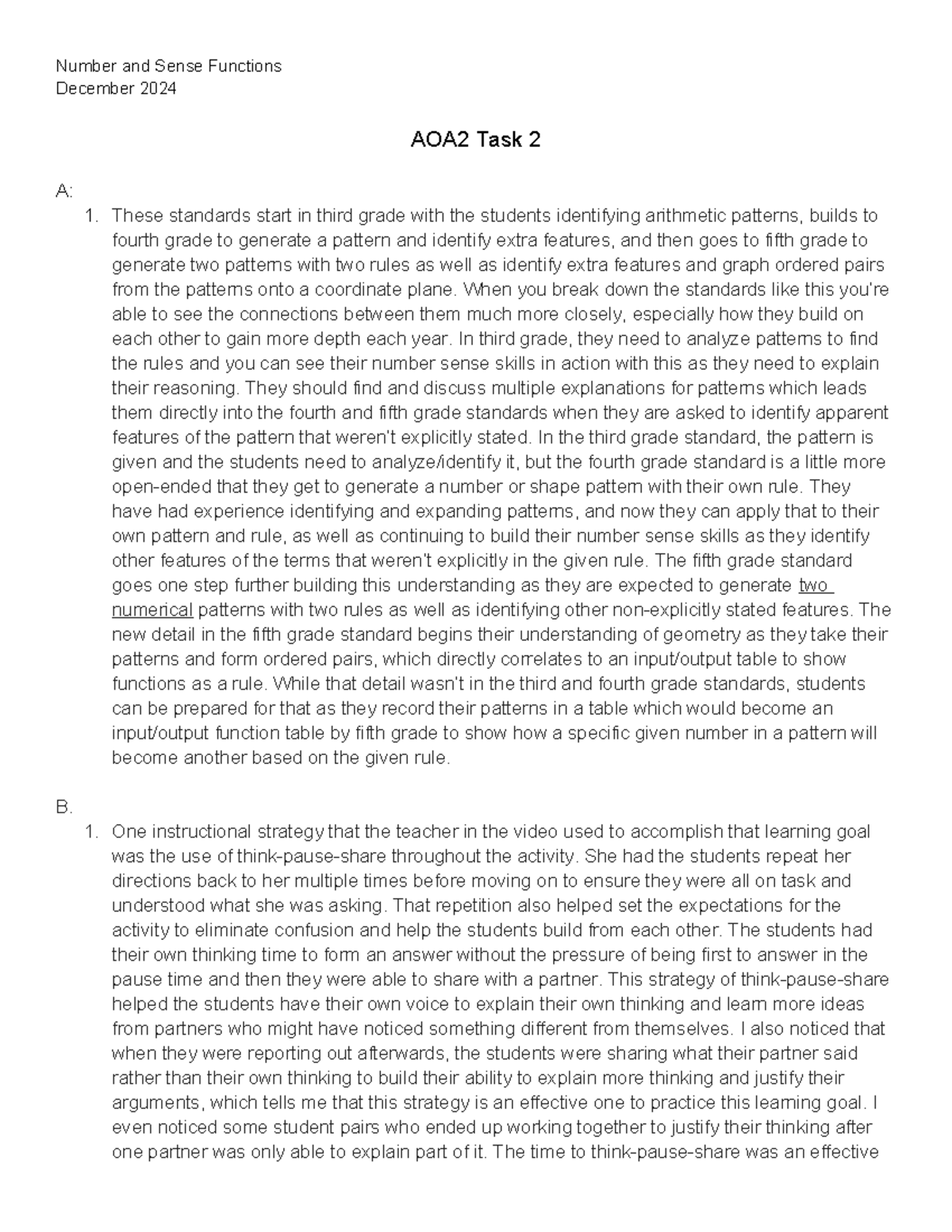 AOA2 Task 2 - Analyzing Instructional Strategies for Number Patterns ...