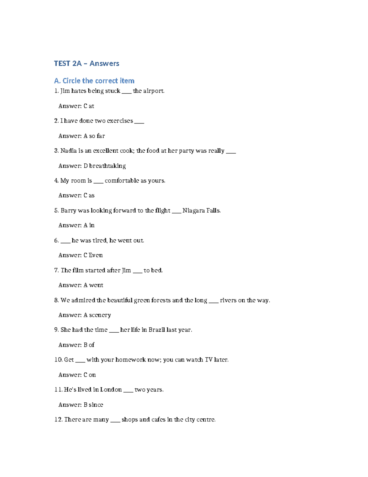 Test 2A Answers - English Language Exercises - Studocu