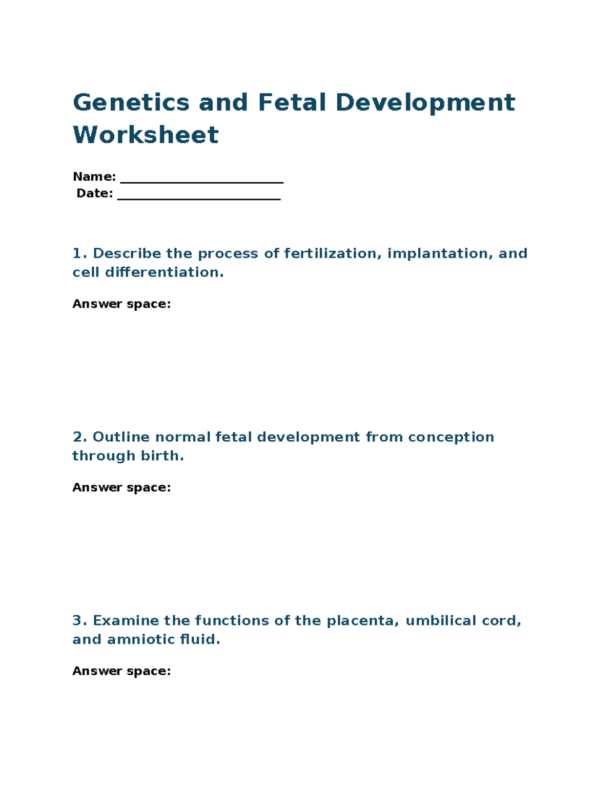 OB-Chapter 10 Genetics and Fetal Development Worksheet - NUR223 ...
