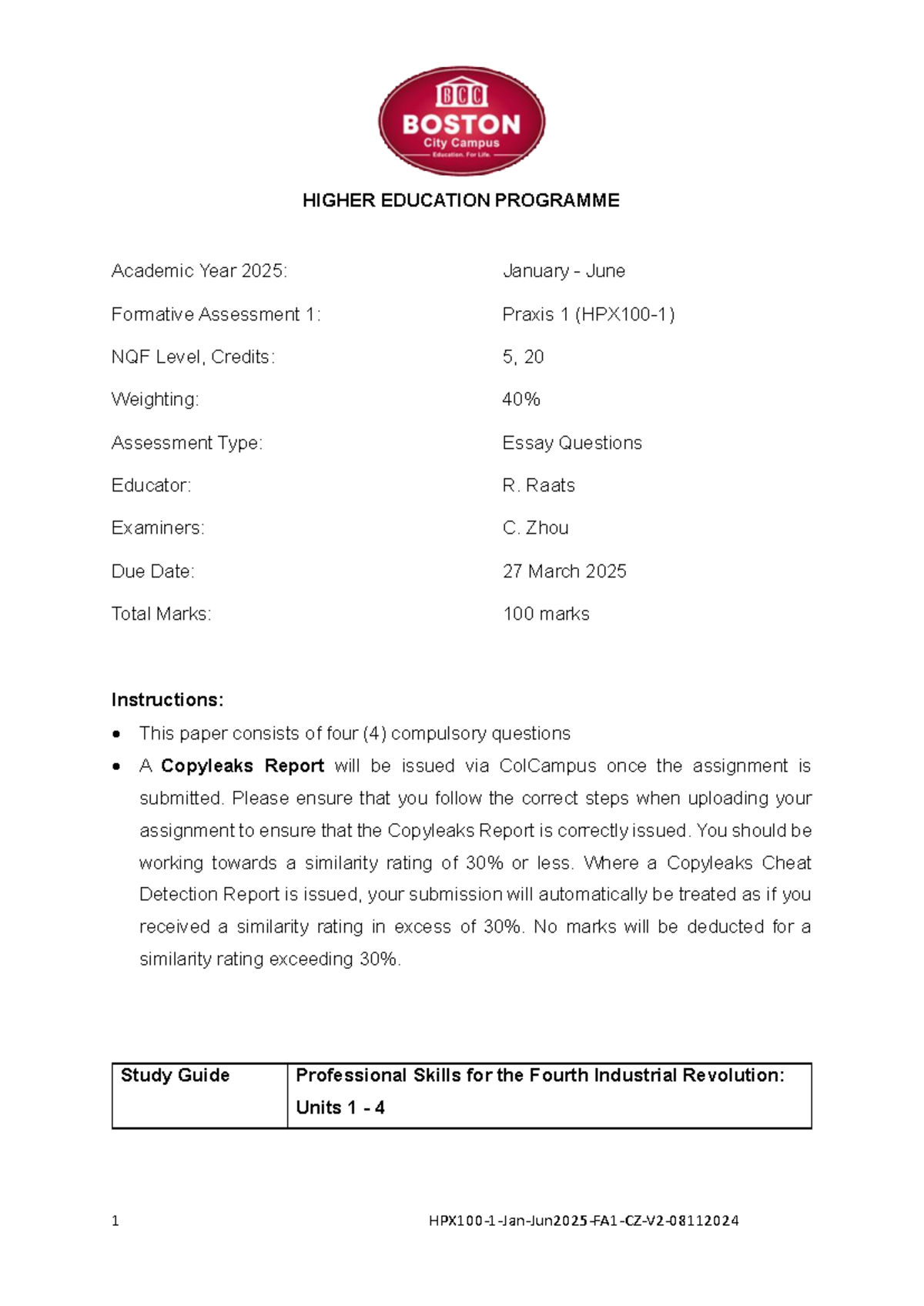 HPX100 1 Jan Jun2025 FA1 CZ V2 08112024 - HIGHER EDUCATION PROGRAMME ...