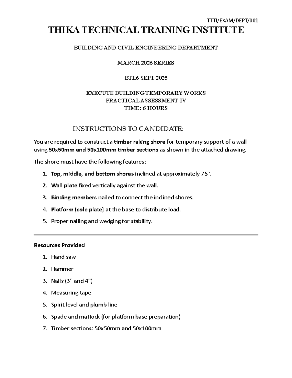 BTL6 Shoring Practical Assessment - Building Temporary Works - Studocu
