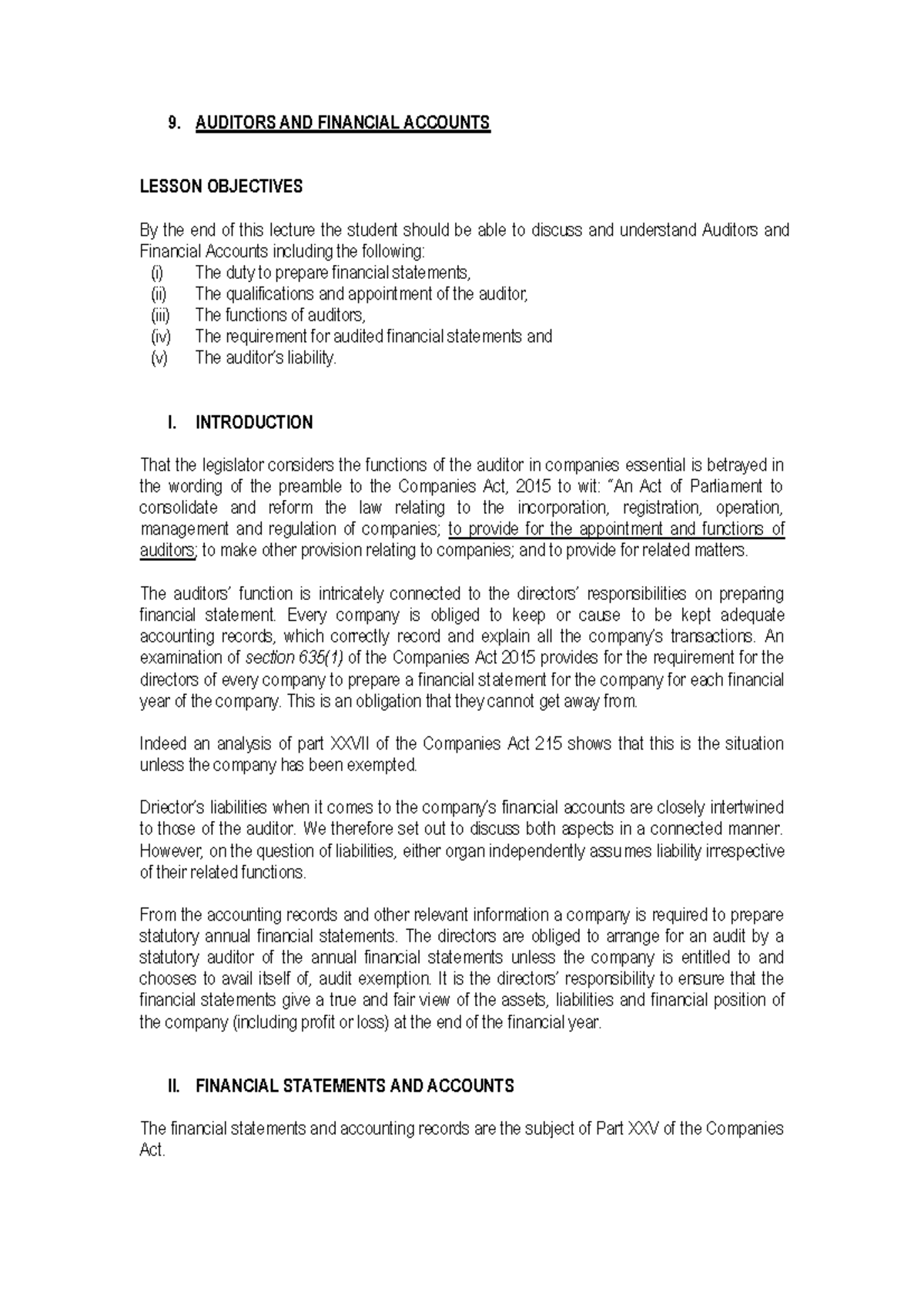 9. Auditors and Financial Accounts: Lesson Objectives and Key Insights ...
