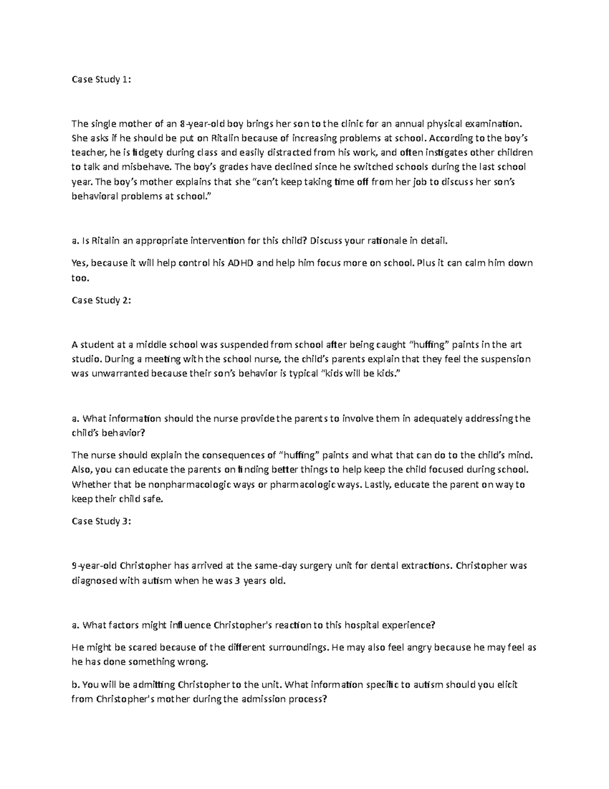 Chapter 33 Case Studies: Behavioral Interventions & Autism Care - Studocu