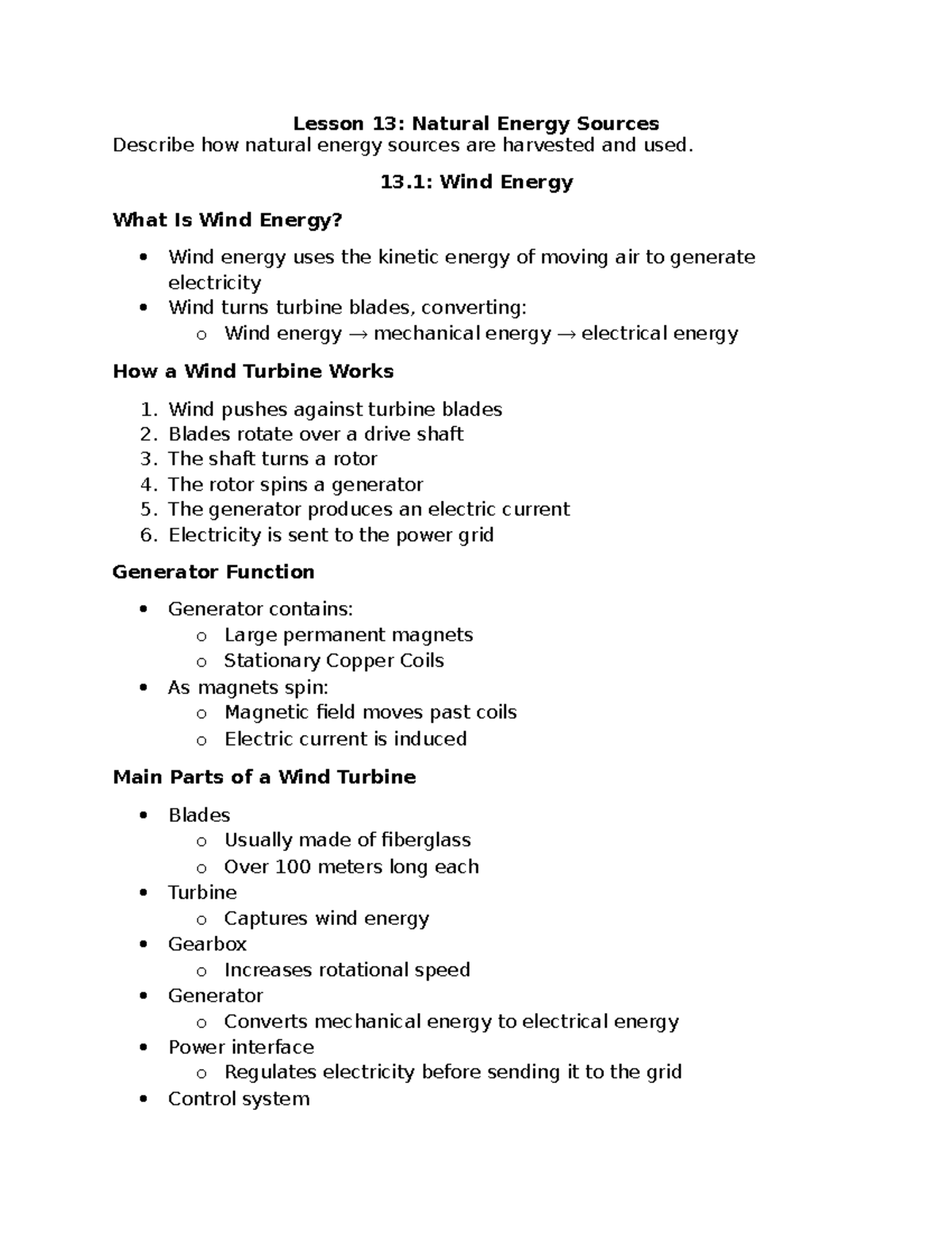 Lesson 13: Natural Energy Sources - Wind, Solar, and Geothermal Energy ...