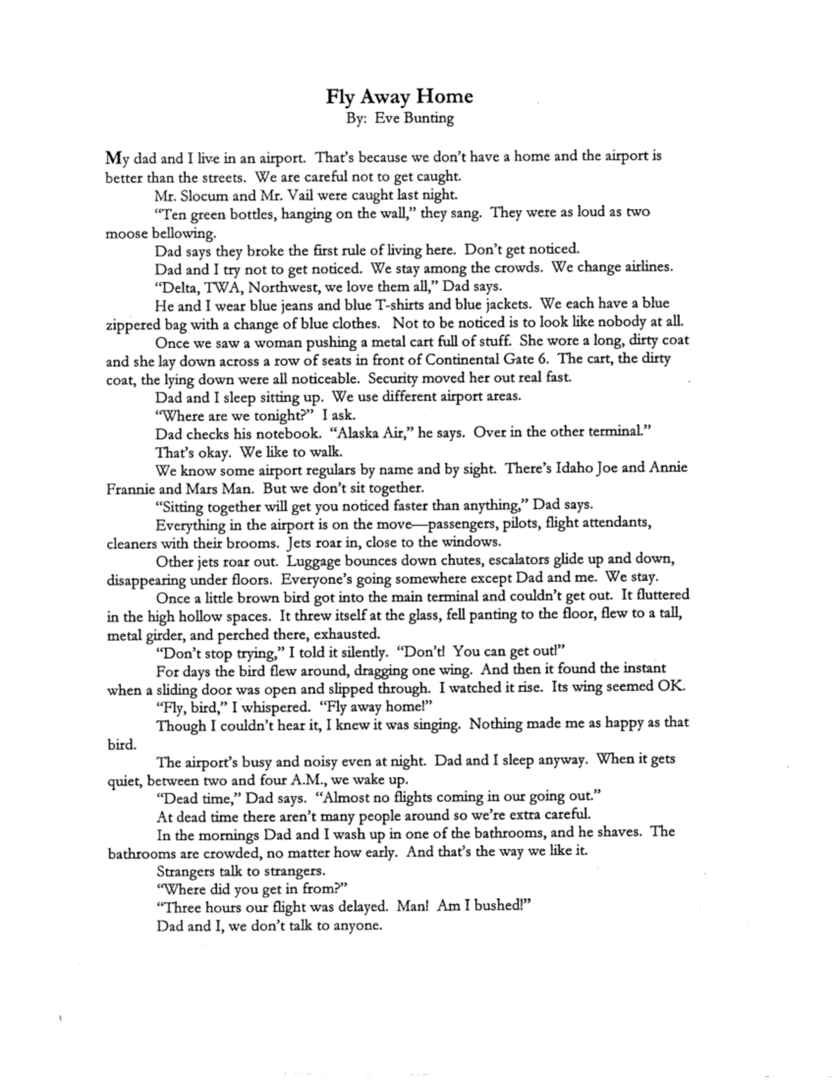 Understanding 'Fly Away Home' by Eve Bunting: Themes & Analysis - Studocu