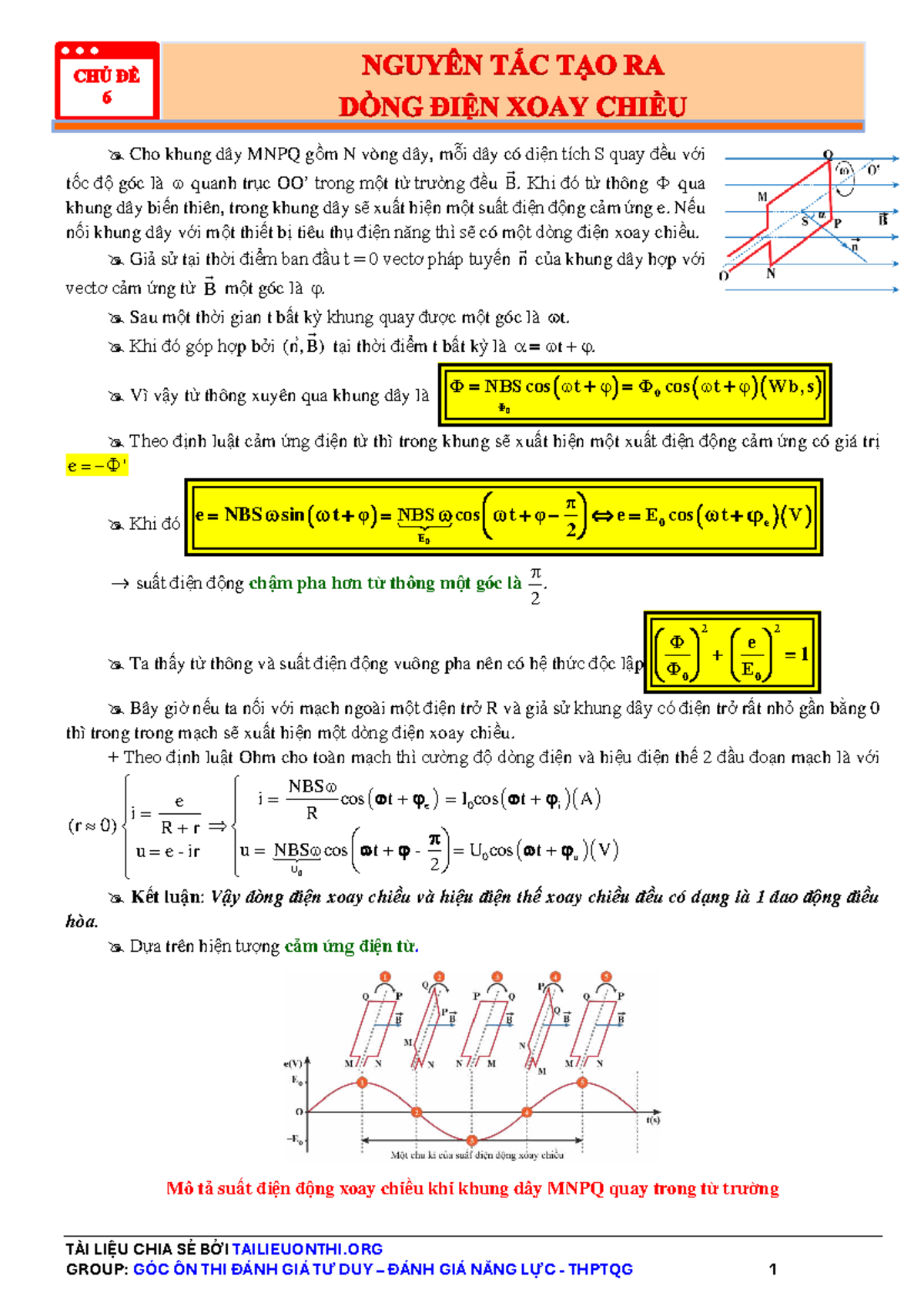 Nguyên Tắc Tạo Ra Dòng Điện Xoay Chiều - HS (Chủ Đề 6) - Studocu