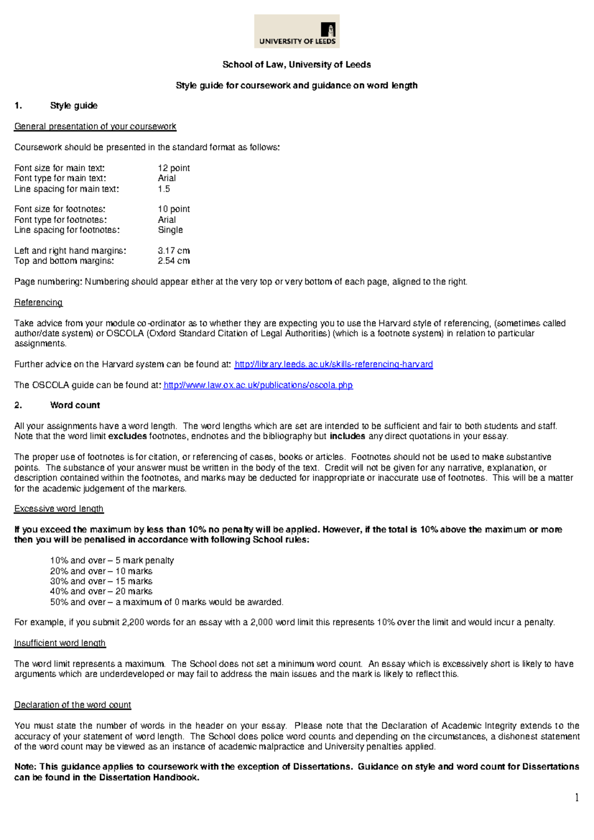 Style Guide for Coursework (LAW 101) - Format & Word Count Guidelines - Studocu