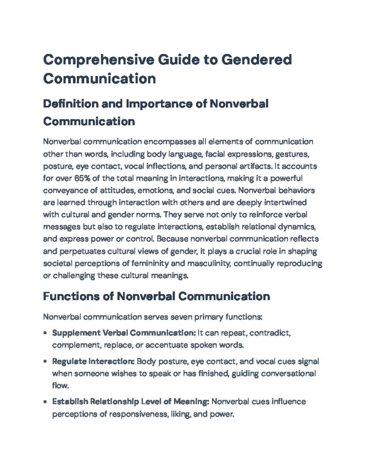Comprehensive Guide to Gendered Communication: Nonverbal Insights (COM ...