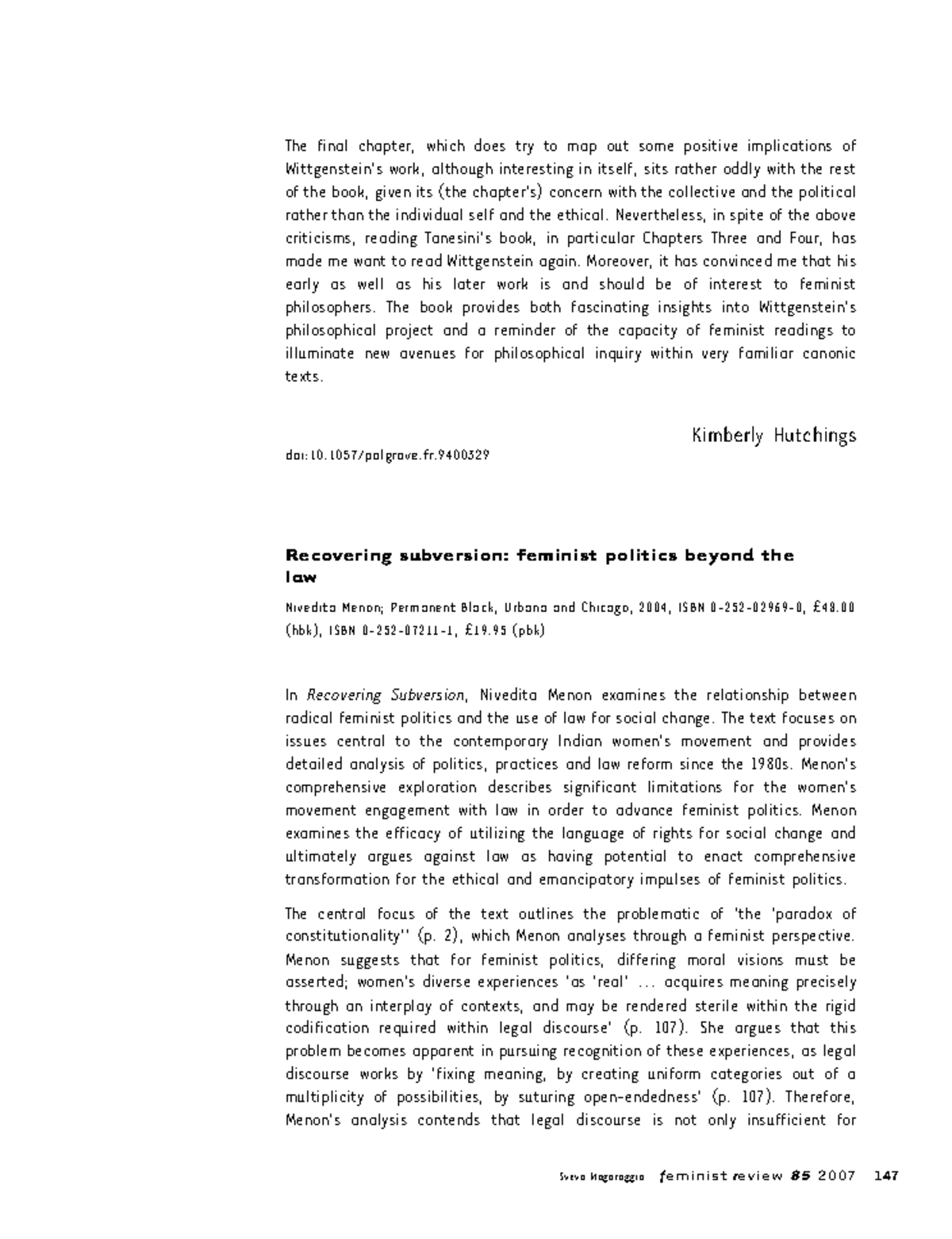 Recovering Subversion: Feminist Politics Beyond the Law (Final Chapter ...