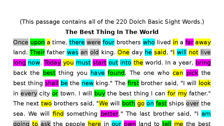 Grade Primer - The Best Thing In The World Story Analysis - Studocu