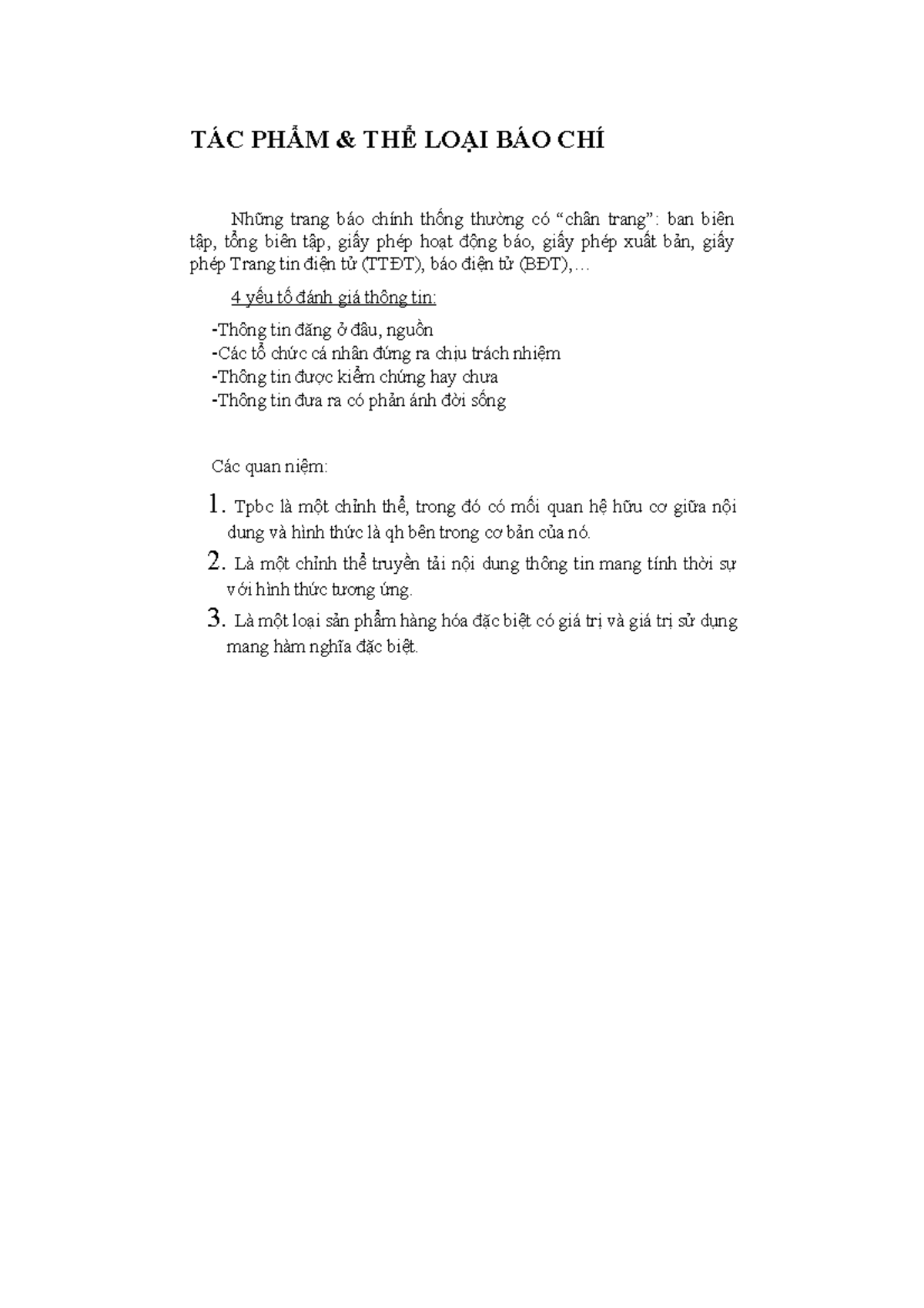TÁC PHẨM VÀ THỂ LOẠI BÁO CHÍ - CHƯƠNG 1 & 2: NỘI DUNG, HÌNH THỨC - Studocu