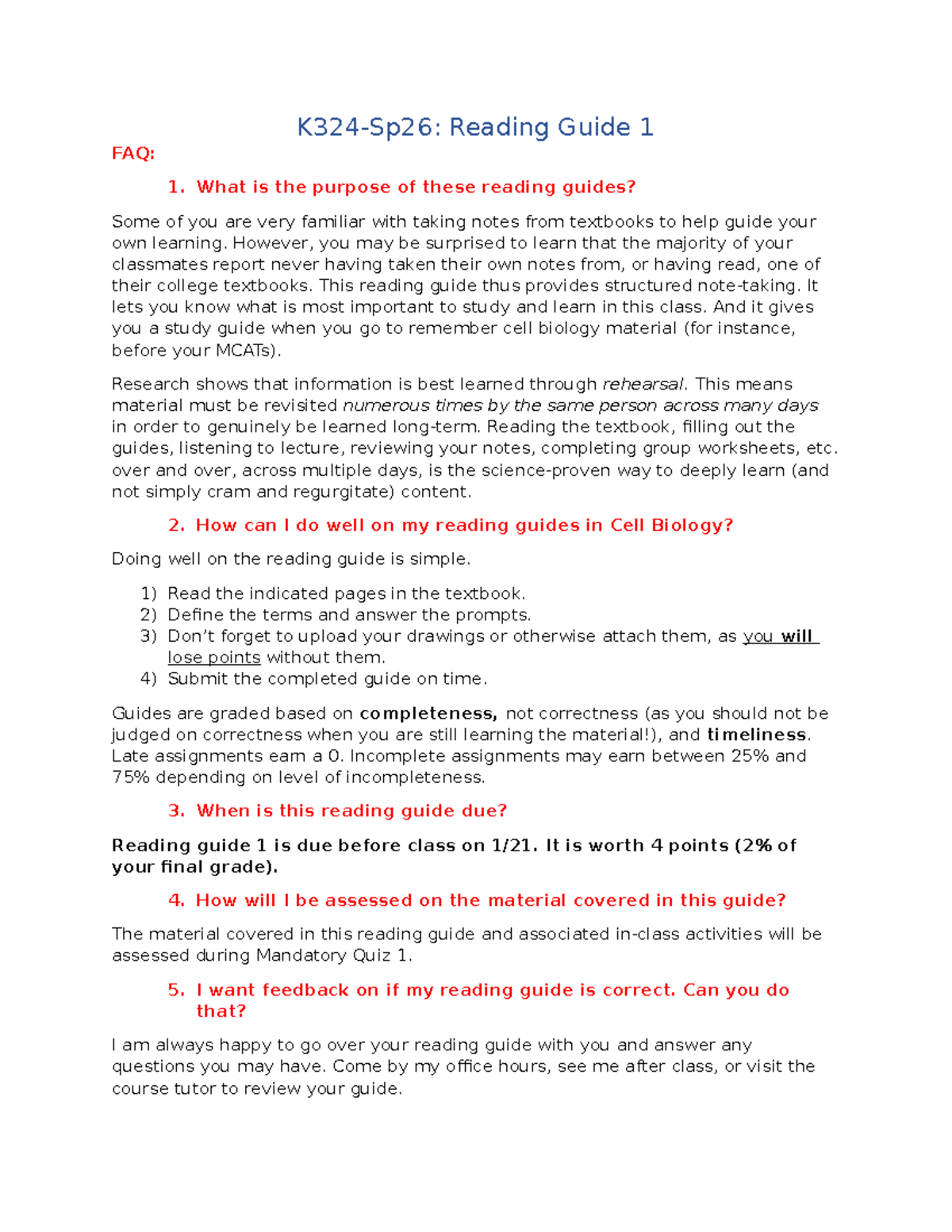 Cell Biology Reading Guide 1-6: Key Concepts & Study Tips - Studocu