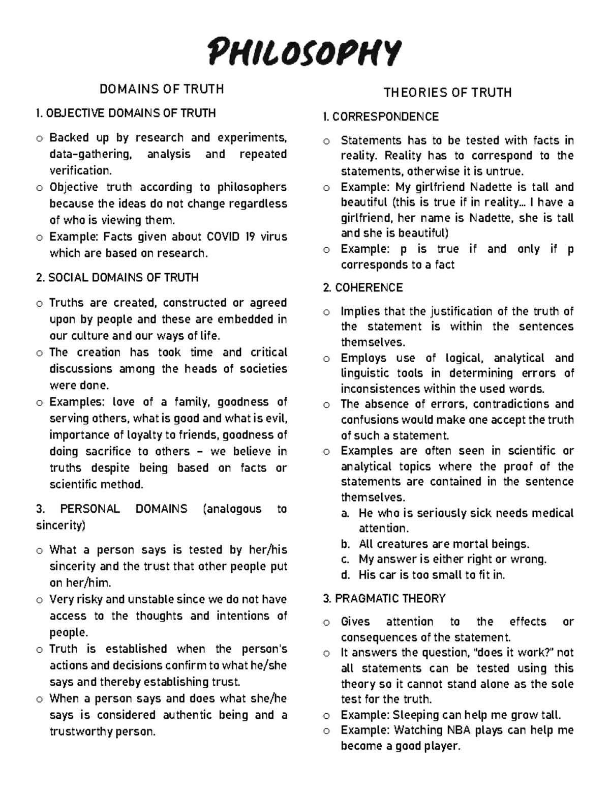 Philosophy 101: Exploring Domains of Truth and Identifying Fallacies - Studocu