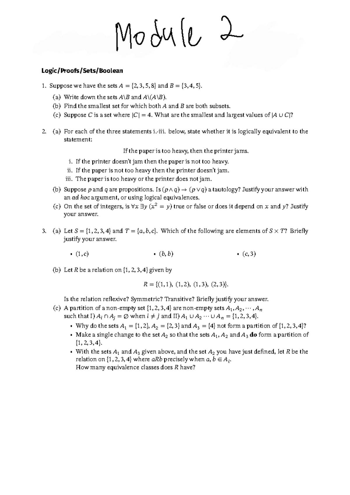 MATH1007 Skills Exercise: Module 2 Questions and Solutions - Studocu