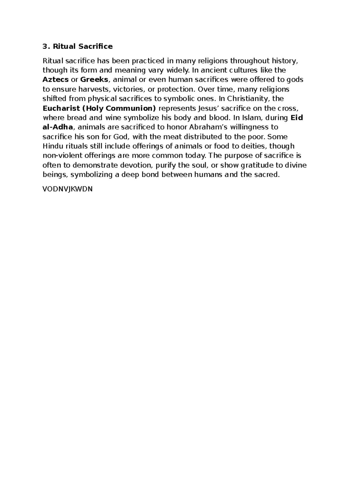 3N - Ritual Sacrifice in Ancient and Modern Religions - Studocu