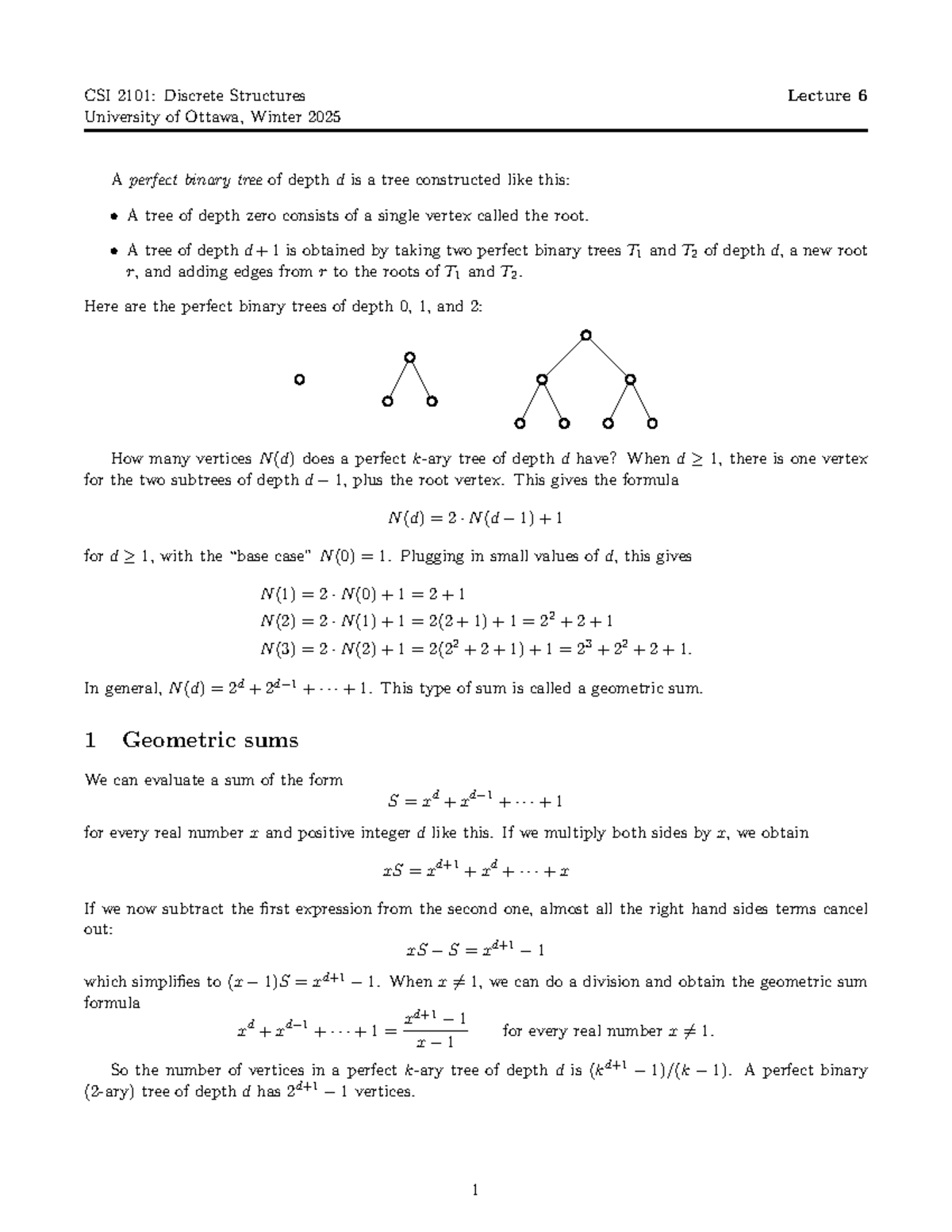 CSI 2101: Discrete structures lecture 6 - perfect binary trees and sums - Studocu