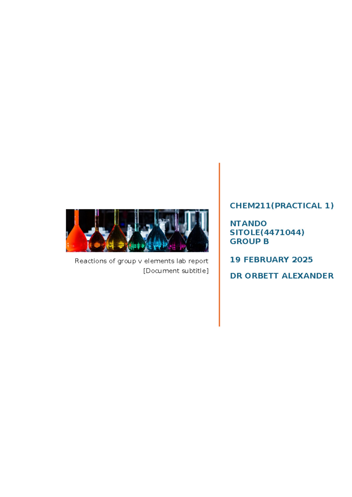 Practical Experiment Report on Group V Elements (CHEM211) - Studocu