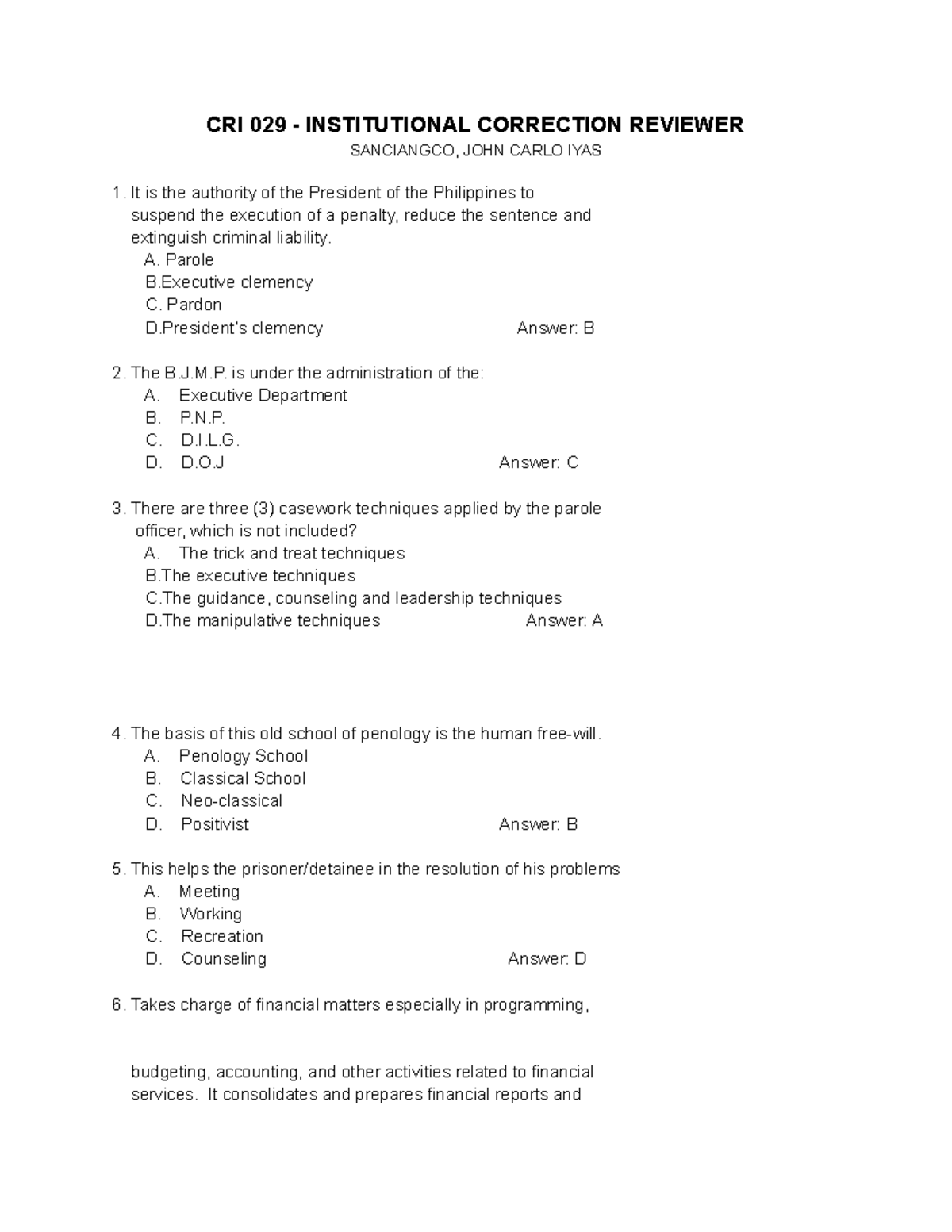 CRI 029 - Institutional Corrections Comprehensive Reviewer Guide - Studocu