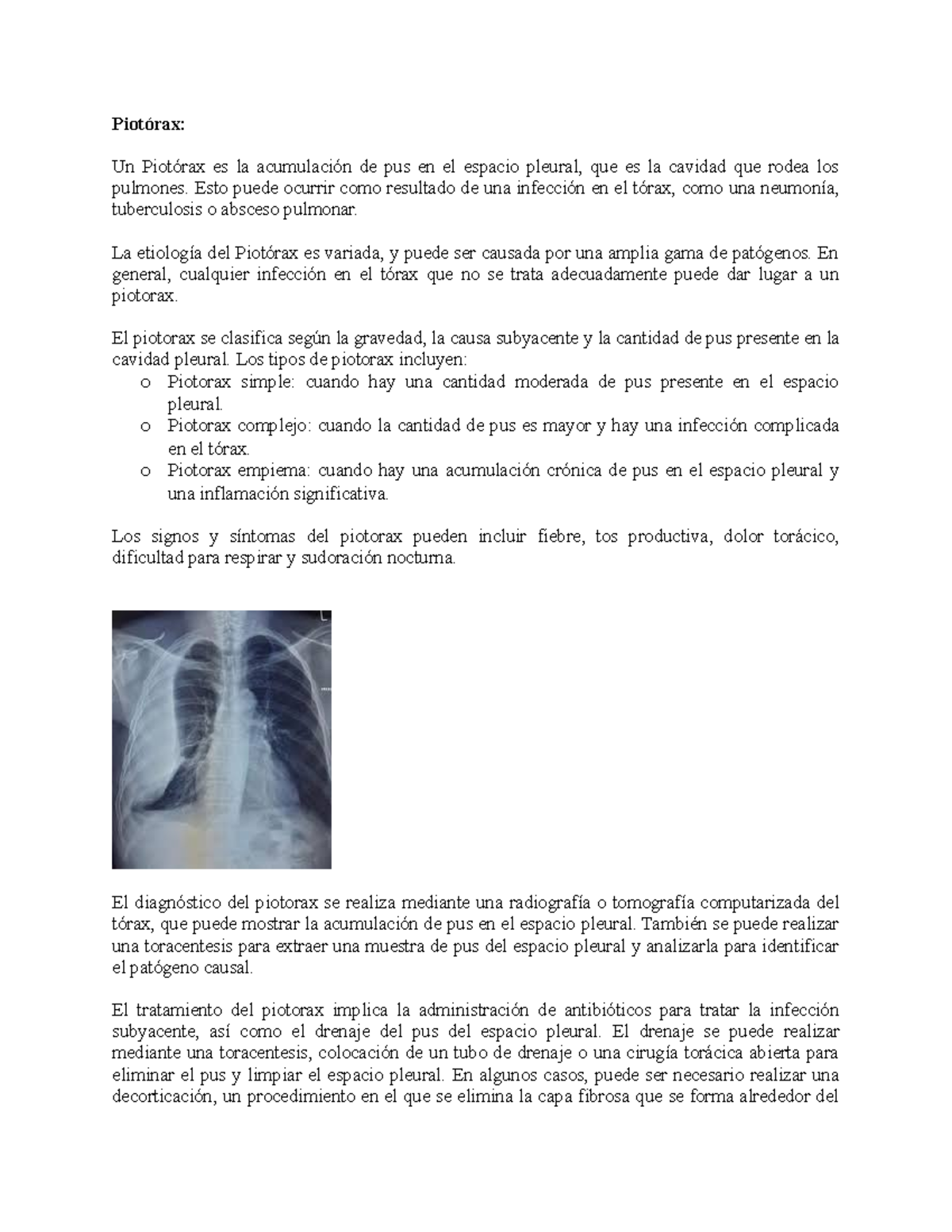 Semiología Qx: Estudio del Piotórax y otras afecciones pulmonares - Studocu