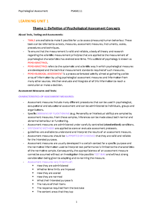 Exam Chpt 1 - Summary of chpt 1 - Psychological Assessment Learning ...