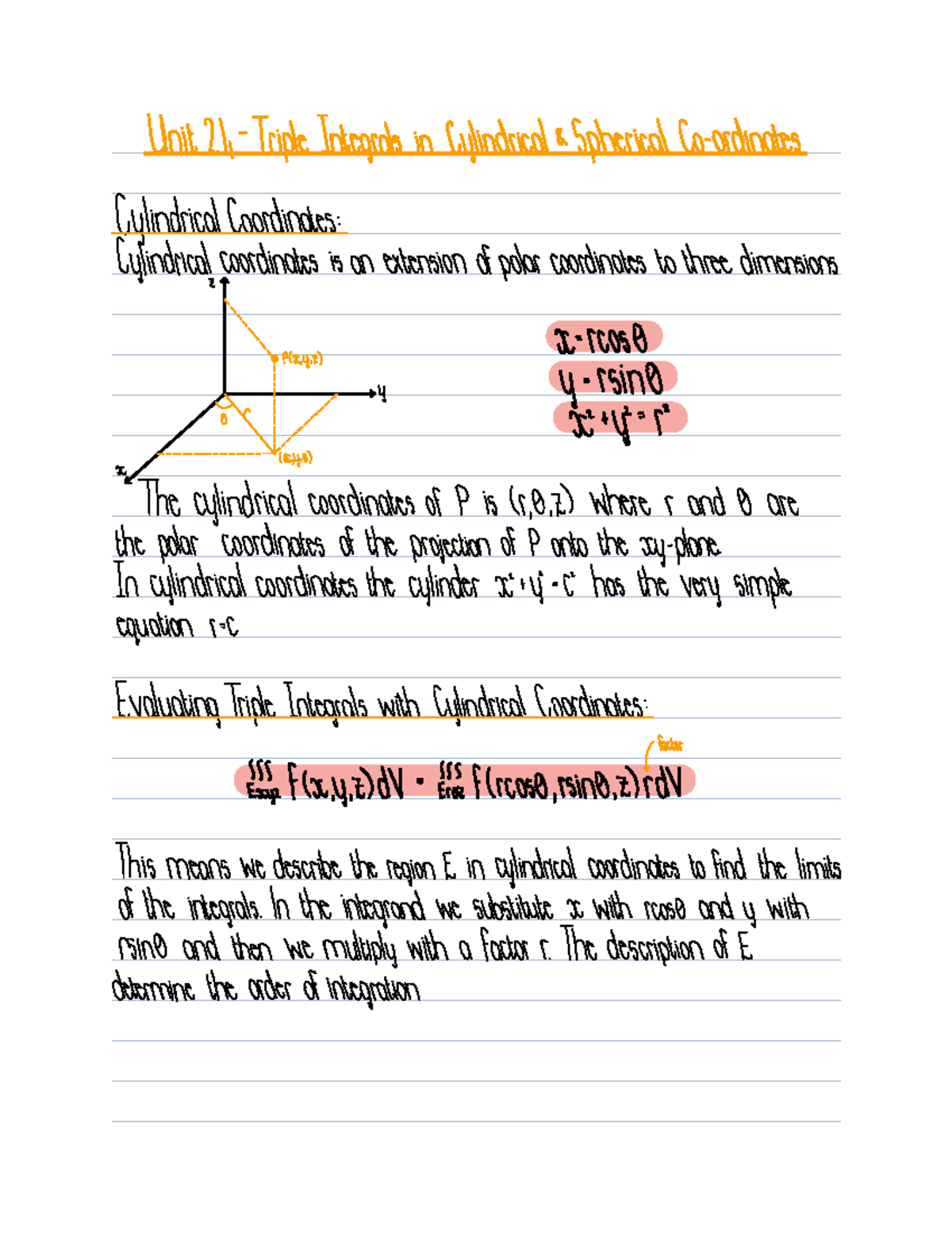 Unit 2.4 - Evaluating Triple Integrals in Cylindrical & Spherical ...