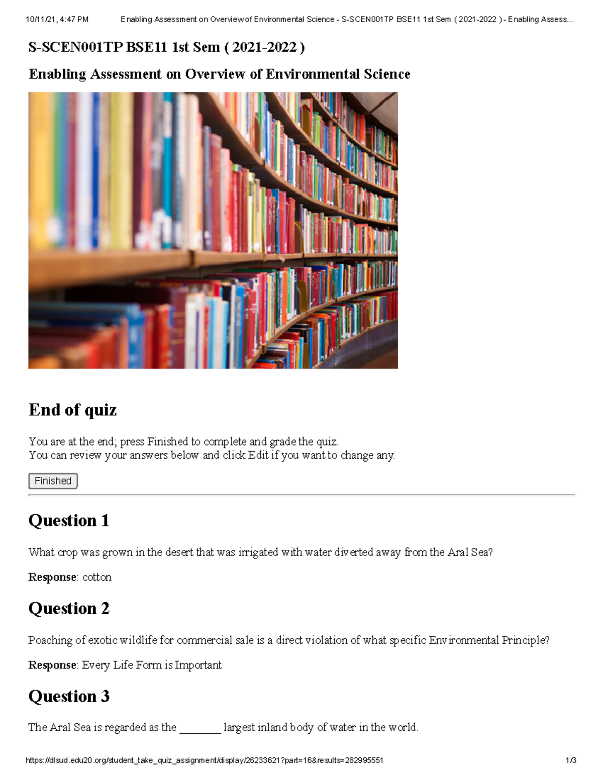 Enabling Assessment on Overview of Environmental Science - S-SCEN001TP ...