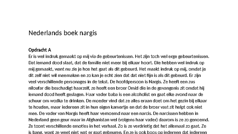 Nederlands Boek Nargis: Analyse en Opdrachten (NED101) - Studeersnel