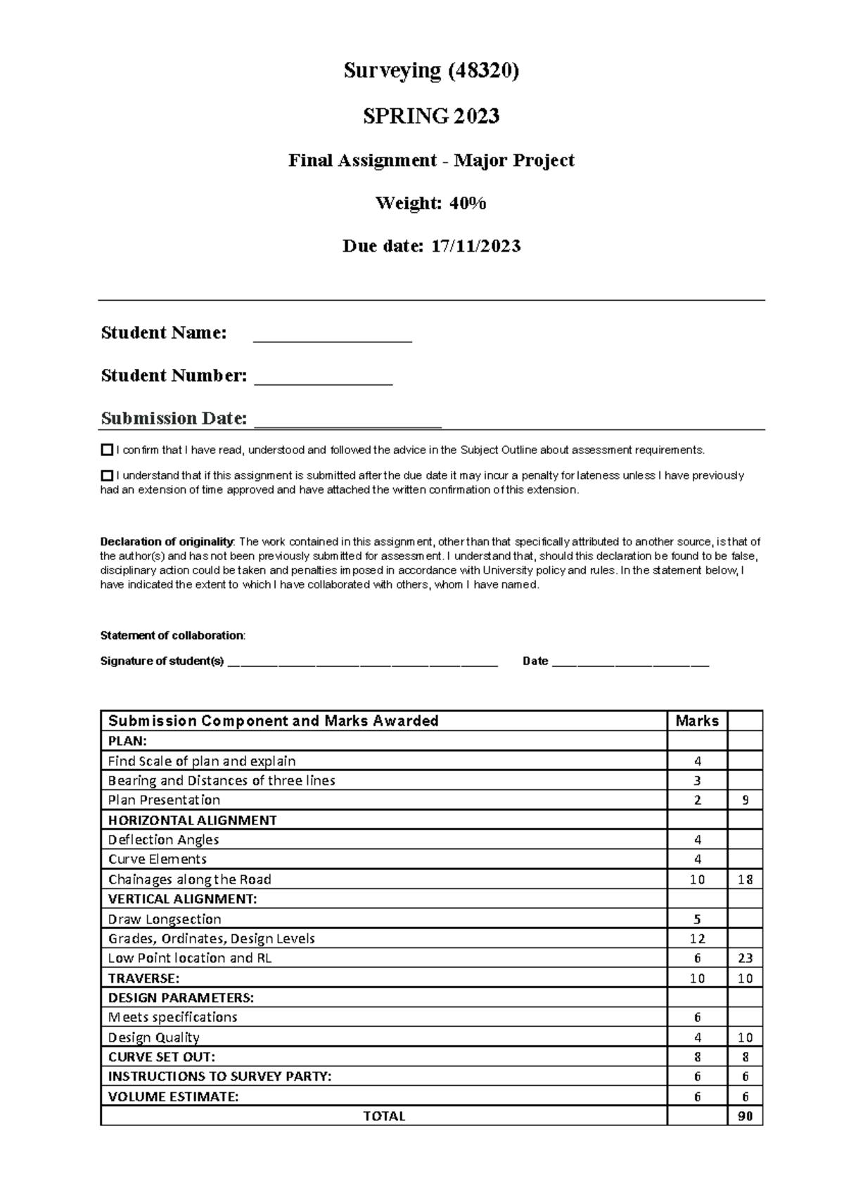 SPR23 Surveying Final Project: Road Design Plan (48320) - Studocu