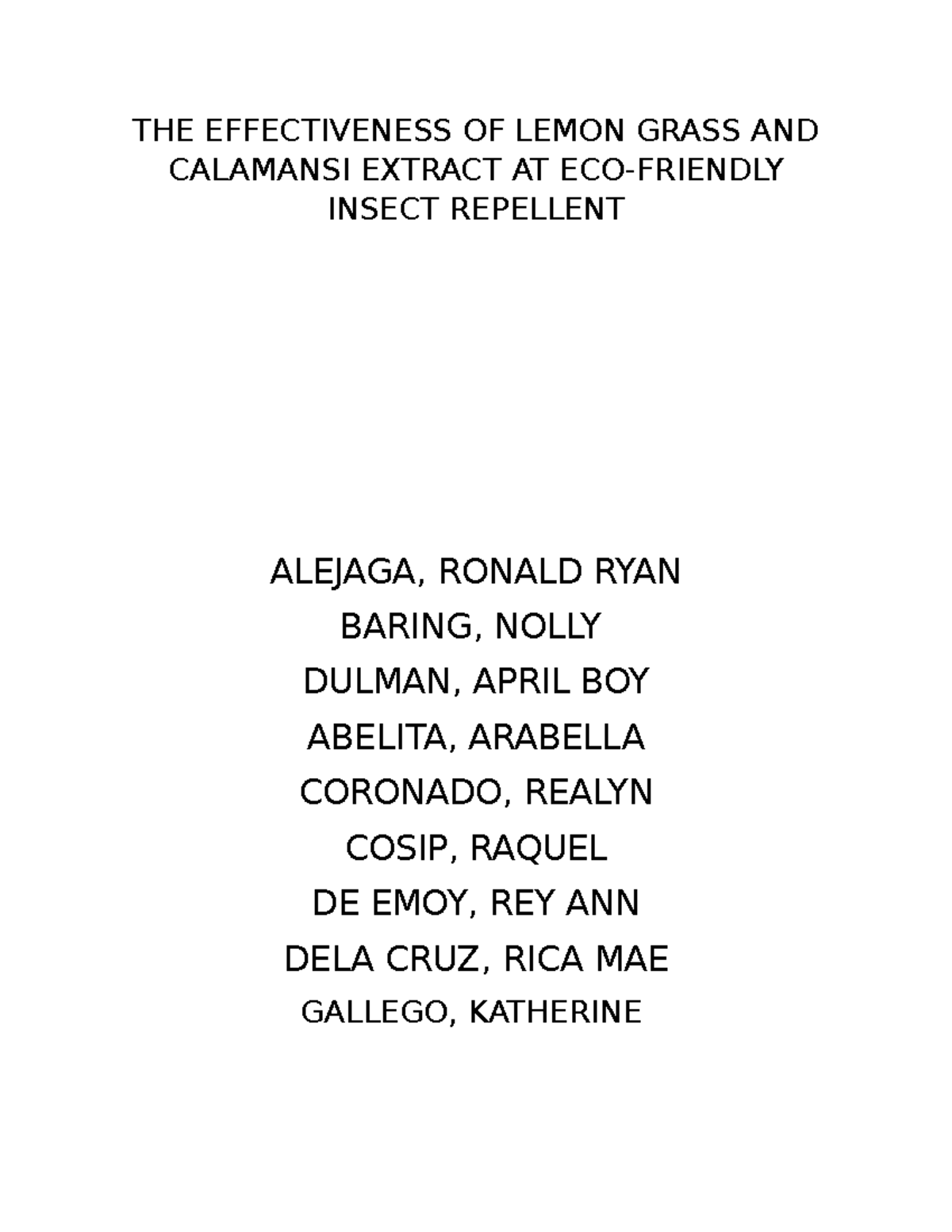 PRACTICAL RESEARCH: LEMONGRASS & CALAMANSI AS ECO-FRIENDLY INSECT ...
