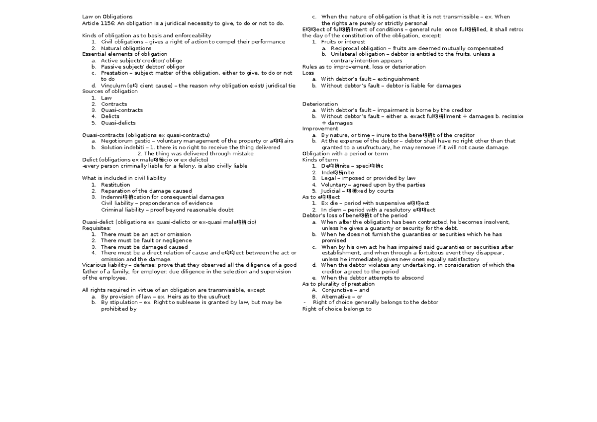 Rfbt-cpale-2022 Obligations Study Notes and Summary - Studocu