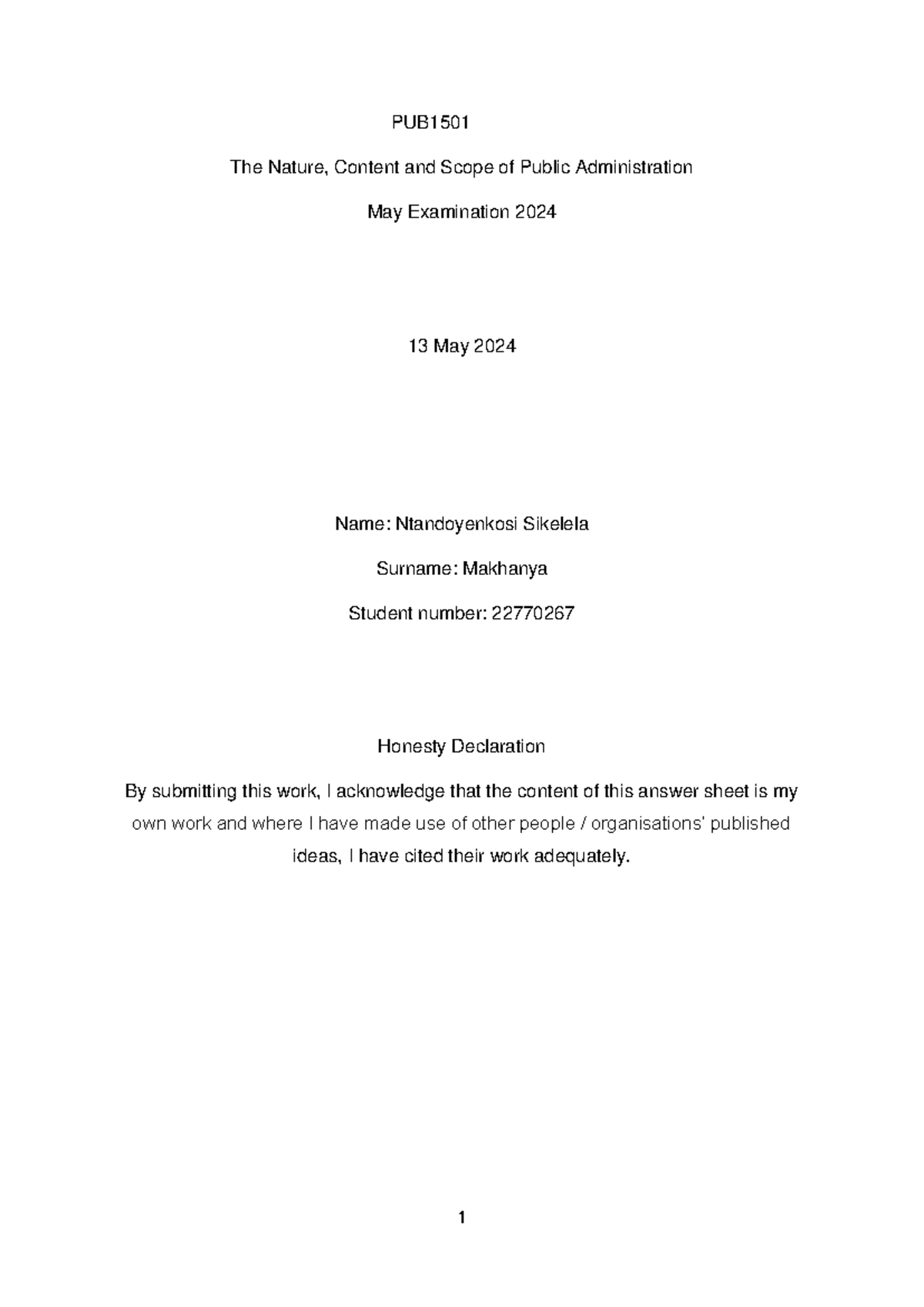 PUB1501 May 2024 Exam Answers on Public Administration Concepts - Studocu