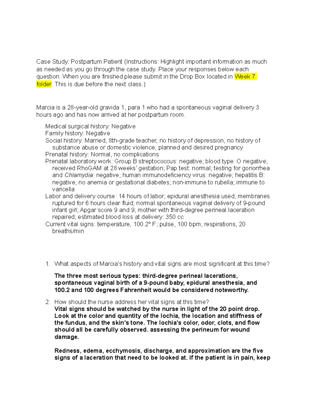 Case Study: Postpartum Adaptations in Patient Care (Week 7) - Studocu