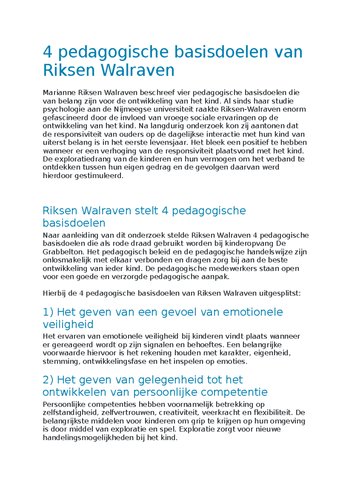 Pedagogische Basisdoelen van Riksen Walraven - Analyse en Toepassing ...