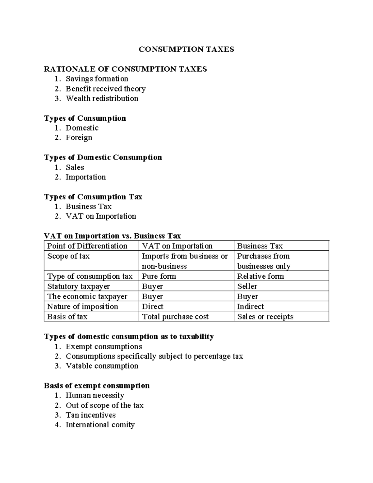 Consumption Taxes: Types, Rationale, and Taxability Analysis - Studocu