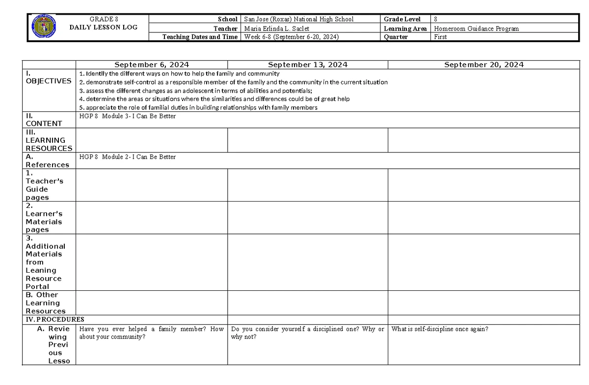 Lesson Plan: Identifying Hazardous Areas in Health (Grade II, 4TH Qtr ...