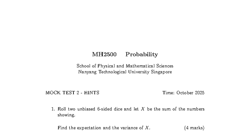 MH2500-2025-Test 2-mock-hints - MH2500 Probability School of Physical ...
