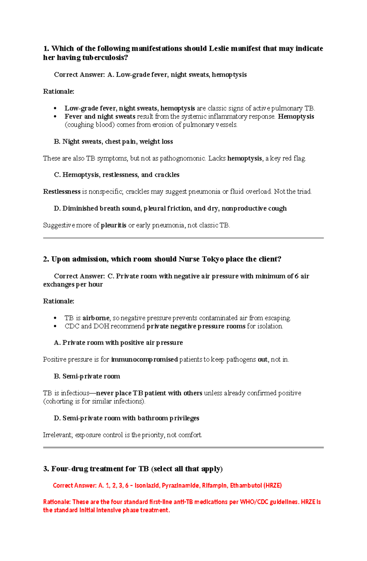 NUR 101: Tuberculosis and Respiratory Assessment Study Guide - Studocu
