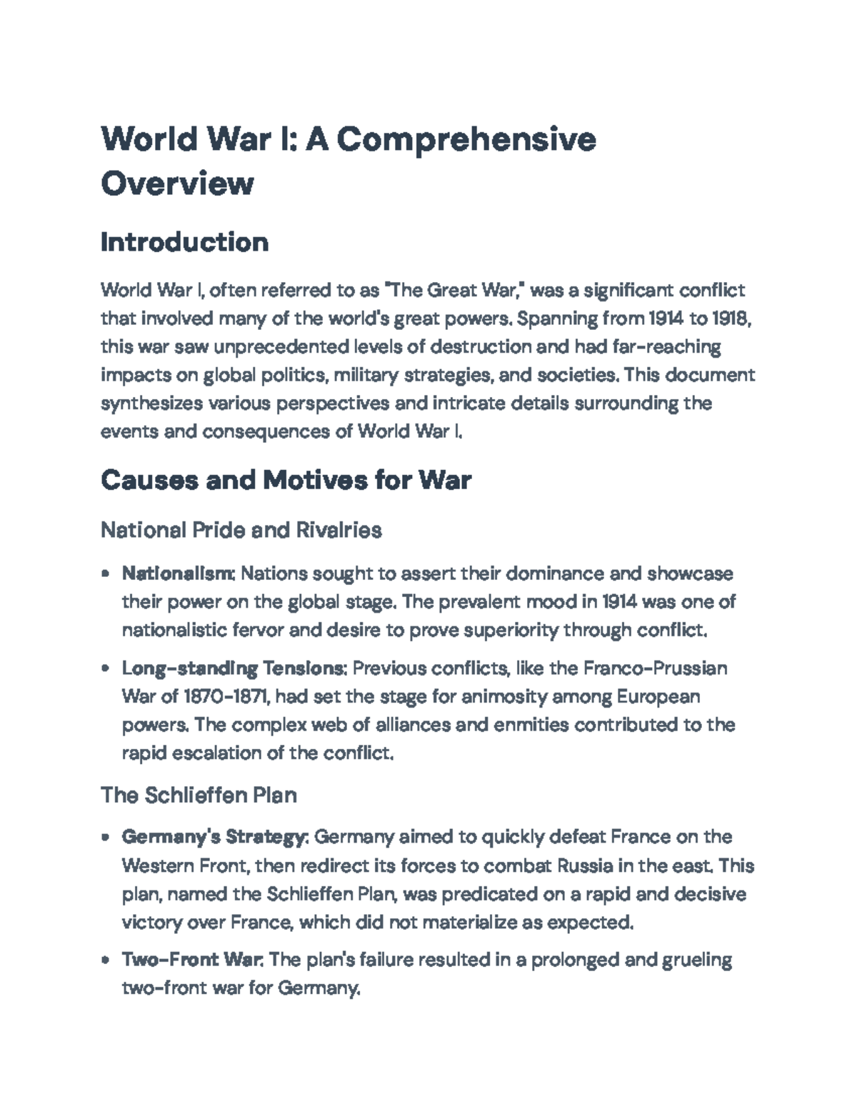 World War I: Causes, Course, and Consequences Overview (HIST 101 ...