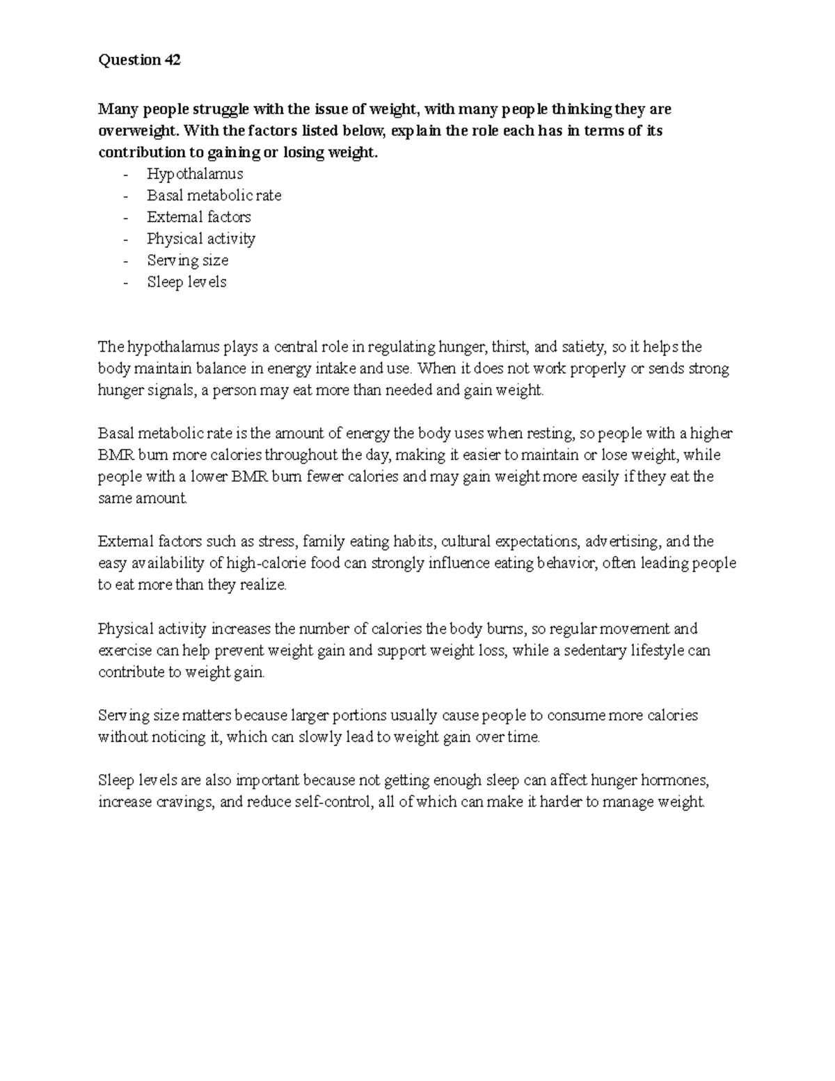 AP Psychology (AP) Motivation & Emotion: Weight Management Factors ...